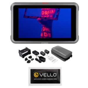 atomos ninja v+ 5" 8k hdmi h.265 raw recording monitor bundle with accessory kit for shinobi sdi and ninja v monitors and anti-static screen cleaning wipes