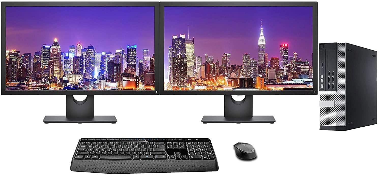 Dell Desktop Computer Core i7-6th Gen, 16GB, 500GB SSD, 2 New 24" Monitors, Wireless Keyboard and Mouse WiFi, 4 in 1 USB Hub Win 11 Pro (Renewed)