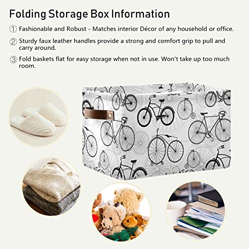 xigua Bicycle Bike Print Storage Baskets,Large Decorative Collapsible Rectangular Canvas Fabric Storage Bin for Home Office(15x11x9.5inch,1 Pack)