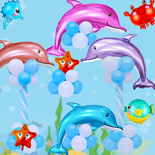 timecity Large Fish Dolphin Foil Balloons 5pcs Ocean Animals Balloons Fish Foil Mylar Balloons Sea Animal Balloons for Kids Birthday Mermaid Themed Party Decorations