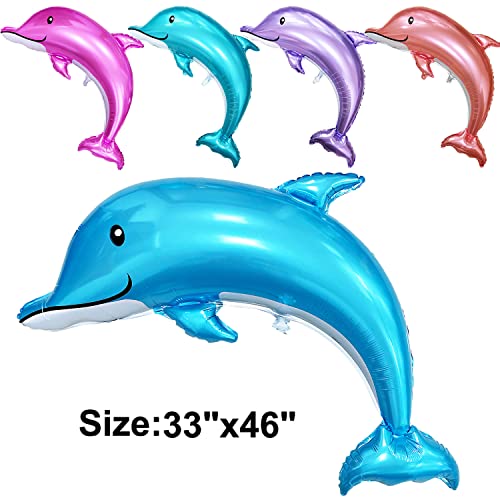 timecity Large Fish Dolphin Foil Balloons 5pcs Ocean Animals Balloons Fish Foil Mylar Balloons Sea Animal Balloons for Kids Birthday Mermaid Themed Party Decorations