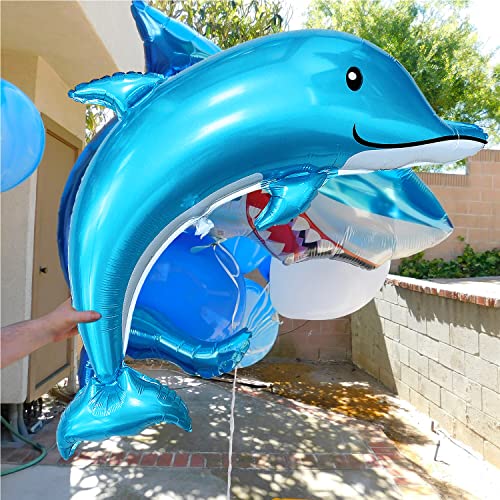 timecity Large Fish Dolphin Foil Balloons 5pcs Ocean Animals Balloons Fish Foil Mylar Balloons Sea Animal Balloons for Kids Birthday Mermaid Themed Party Decorations