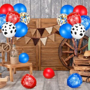 130 Pieces Western Cow Boy Balloon Arch Garland Blue Red Cowboy Bandana Latex Balloons Western Theme Supplies for Party Boys and Girls Baby Shower Cowboy Birthday Party Decorations