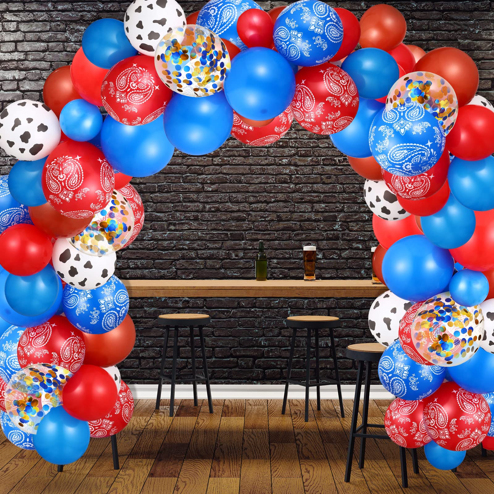 130 Pieces Western Cow Boy Balloon Arch Garland Blue Red Cowboy Bandana Latex Balloons Western Theme Supplies for Party Boys and Girls Baby Shower Cowboy Birthday Party Decorations