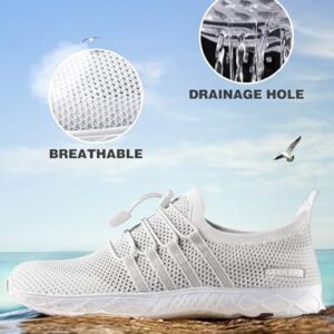 SEEKWAY Mens Womens Water Shoes Quick Dry Aqua Shoes Barefoot for Beach Surf Hiking Pool Water Sports AD051 White