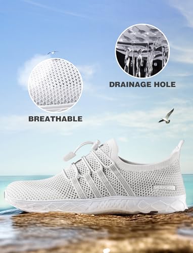 SEEKWAY Mens Womens Water Shoes Quick Dry Aqua Shoes Barefoot for Beach Surf Hiking Pool Water Sports AD051 White