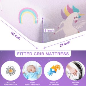 Wowelife Unicorn Crib Bedding Set Purple, Premium 3-Piece Baby Bedding Set Unicorn, Baby Girl Nursery Crib Set, Breathable and Soft for Boy and Girl