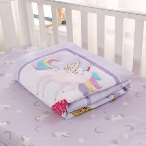 Wowelife Unicorn Crib Bedding Set Purple, Premium 3-Piece Baby Bedding Set Unicorn, Baby Girl Nursery Crib Set, Breathable and Soft for Boy and Girl