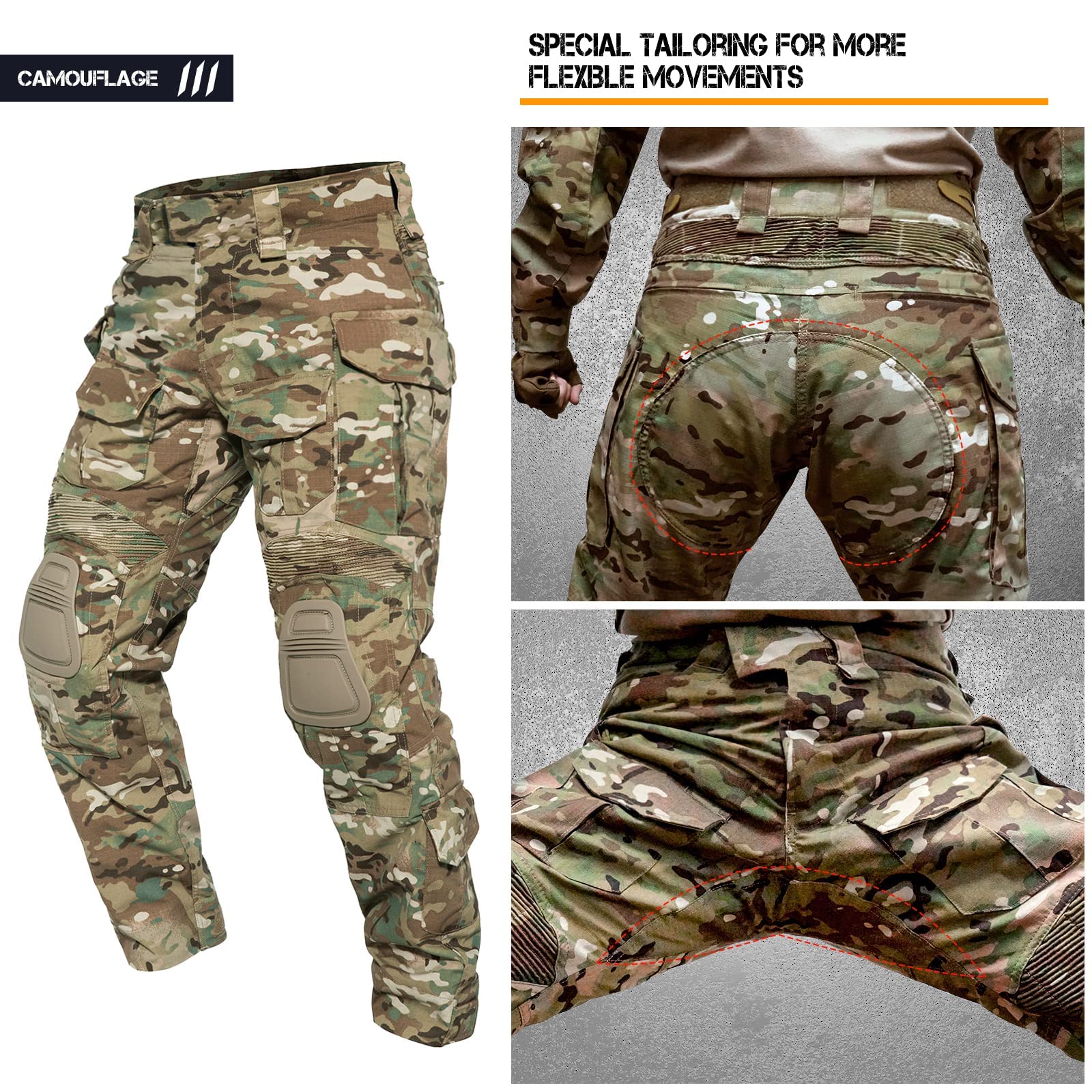 YEVHEV G3 Combat Pants Tactical Trousers Military Apparel Camouflage Clothing Paintball Gear with Knee Pads for Men