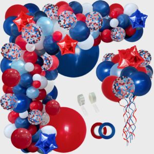 PERPAOL 140PCS Navy Blue Red White Balloon Garland Arch Kit Graduation Class of 2024 Day 4th of July Patriotic Flag Veteran’s Day Nautical Baseball Spider Man One Birthday Party Decorations