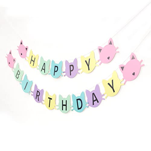 cat birthday banner - cat banner，Cat 1st birthday banner, one birthday for cat, 1st birthday kitty banner,Cat Themed Party Colorful Birthday Banner