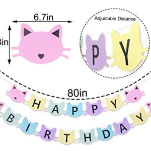 cat birthday banner - cat banner，Cat 1st birthday banner, one birthday for cat, 1st birthday kitty banner,Cat Themed Party Colorful Birthday Banner