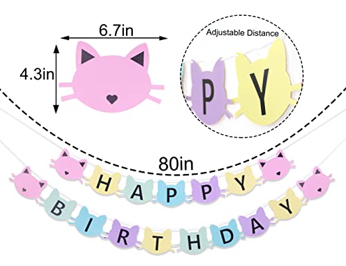 cat birthday banner - cat banner，Cat 1st birthday banner, one birthday for cat, 1st birthday kitty banner,Cat Themed Party Colorful Birthday Banner