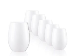 posh setting plastic stemless wine glasses - disposable 12 oz white plastic wine glasses 6-pack - shatterproof outdoor wine cups - elegant bpa-free plastic cocktail wine tumblers