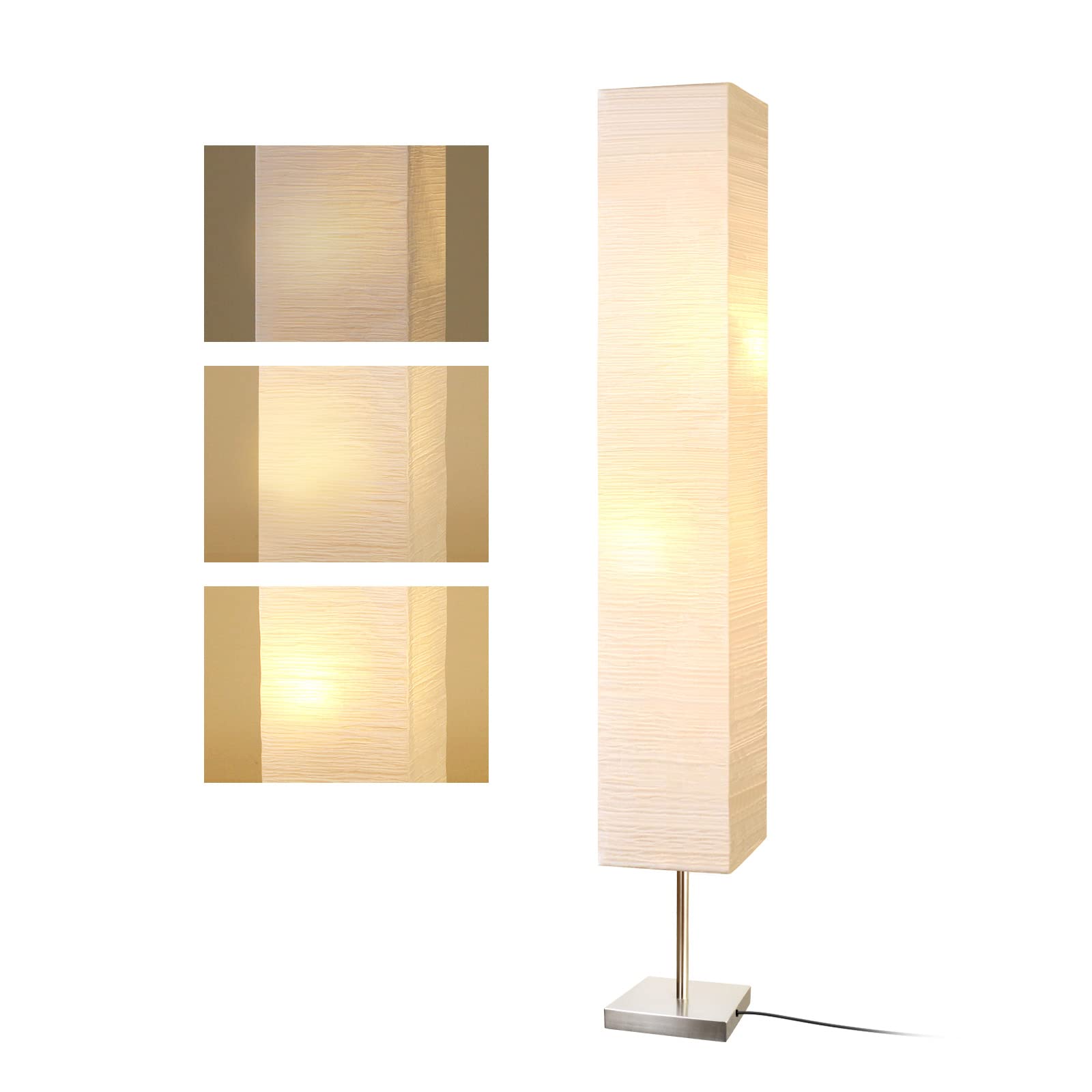 Modern Floor Lamp, Dimmable 3 Levels Brightness Paper Tall Lamp Standing Lamps with Lampshade, 55'' Minimalist Floor Lamps for Office, Kids Room, Reading, Home Decor (Off White)