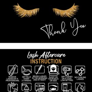 100 Pack English Lash Extension Aftercare Cards With Thank You Note, Size 3.5”x2” inches, fake eyelashes care cards with complete instructions, Black