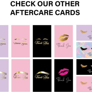 100 Pack English Lash Extension Aftercare Cards With Thank You Note, Size 3.5”x2” inches, fake eyelashes care cards with complete instructions, Black