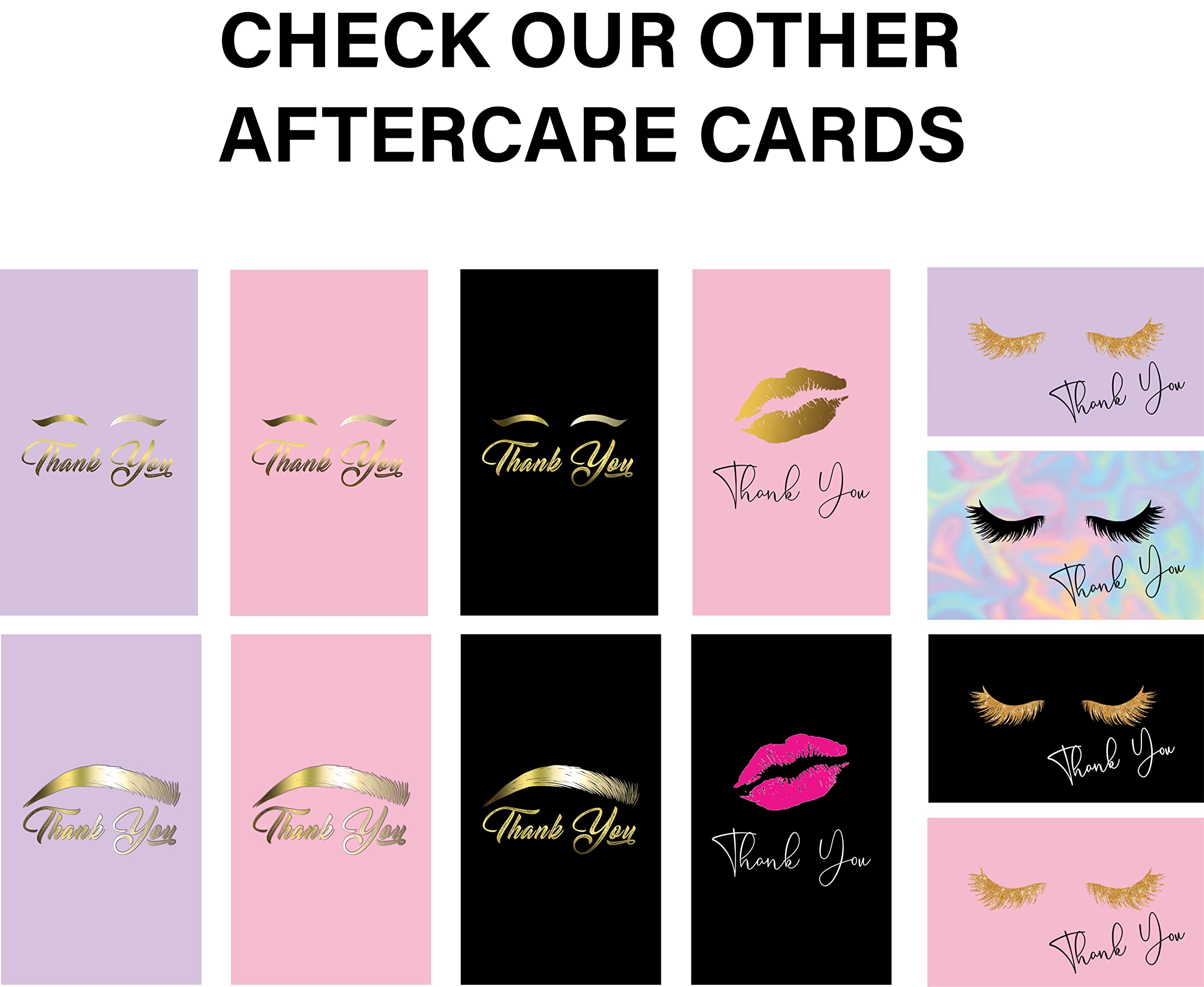 100 Pack English Lash Extension Aftercare Cards With Thank You Note, Size 3.5”x2” inches, fake eyelashes care cards with complete instructions, Black