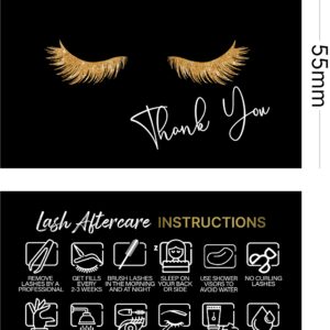 100 Pack English Lash Extension Aftercare Cards With Thank You Note, Size 3.5”x2” inches, fake eyelashes care cards with complete instructions, Black