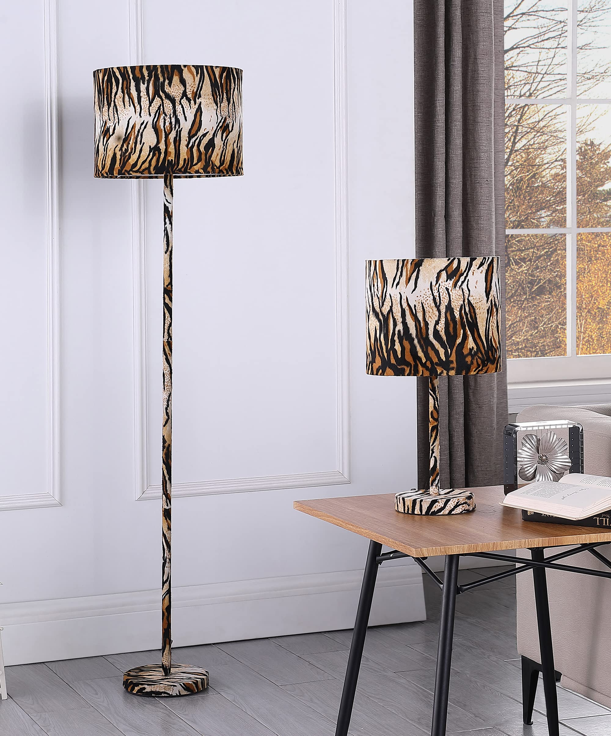 Ore International HBL2457 59" in Faux Suede Tiger Print Floor Lamp