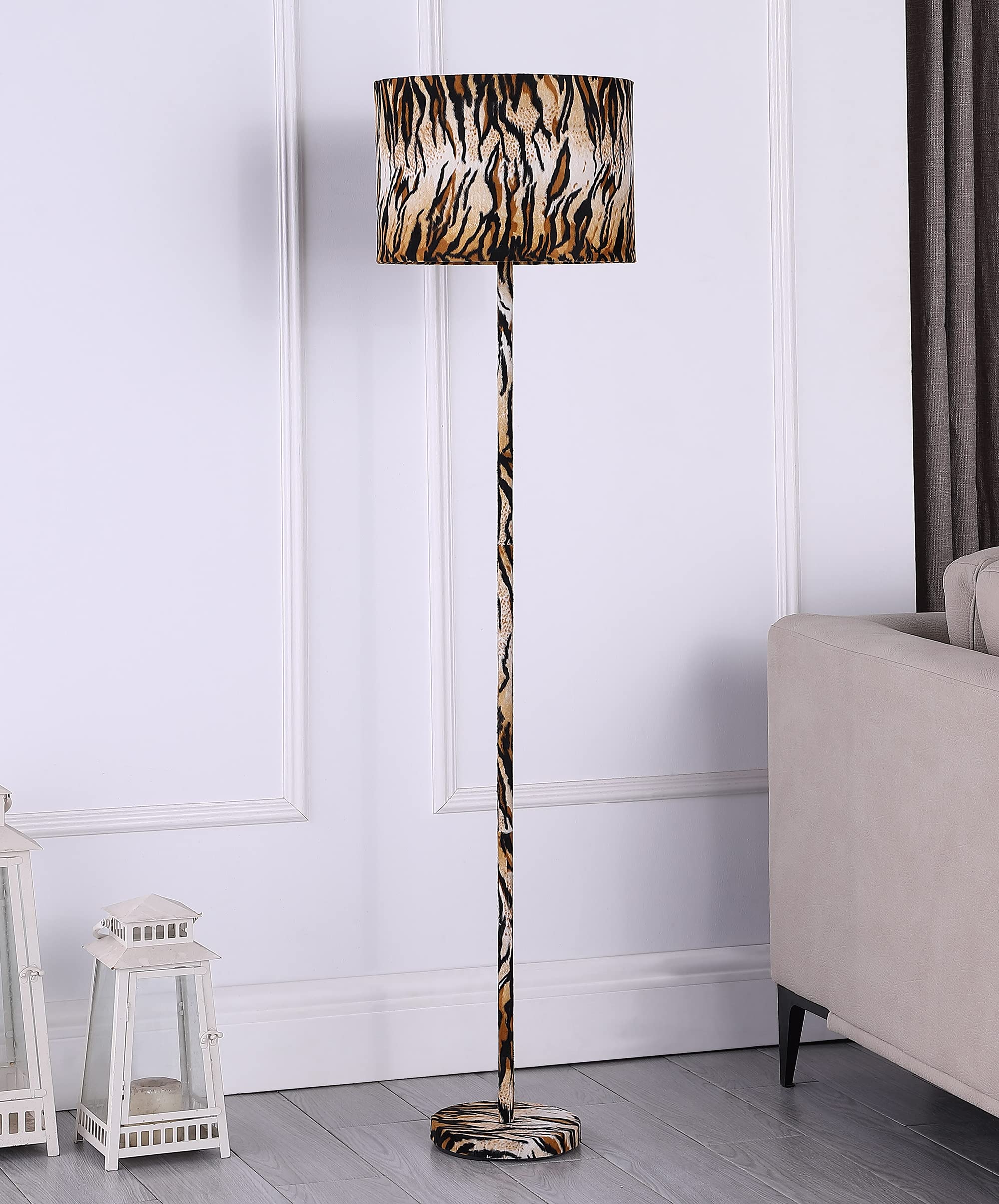 Ore International HBL2457 59" in Faux Suede Tiger Print Floor Lamp