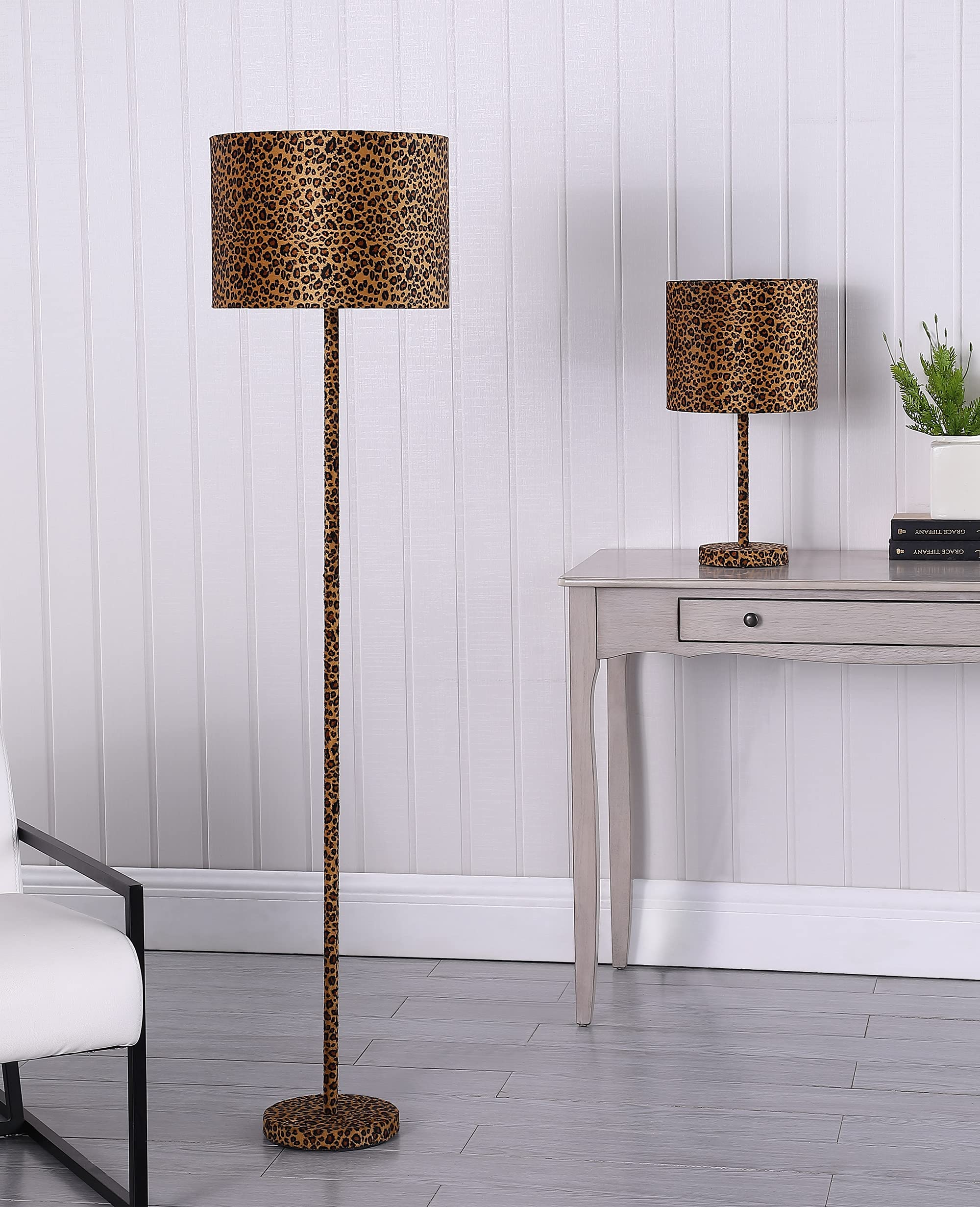 Ore International HBL2422 59" in Faux Suede Leopard Print Floor Lamp