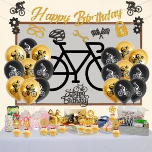 Bike Birthday Party Decorations, Including Banner, Cake Toppers, Balloons, Hanging Signs Bicycle Sports Theme Birthday Party Supplies for Kids and Bicycle Fans (B)