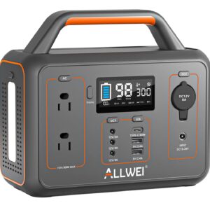 ALLWEI Portable Power Station 300W, 280Wh Solar Generator, USB-C PD60W, 110V Pure Sine Wave AC Outlet, 78000mAh Backup Lithium Battery LED Light for Outdoor Camping Emergency Home Backup(Renewed)