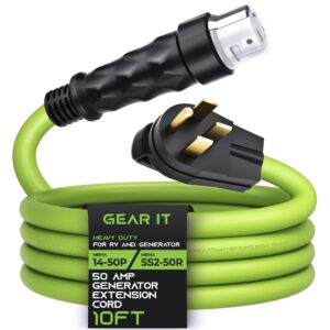 gearit 50-amp generator extension cord (10 ft) nema 14-50p to ss2-50r twist lock connector stw 6/3+8/1 awg 125/250v for 50a power inlet box, rv camper, generator to house - 10 feet