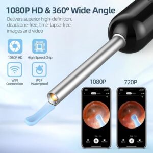 Ear Wax Removal, Ear Cleaner with Camera with 1080P, Otoscope with Light, Ear Wax Removal Kit with 6 Ear Pick, Ear Camera for iPhone, iPad, Android Phones