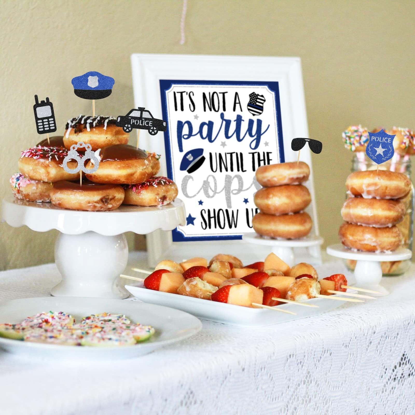 Levfla Officer Donut Bar Decoration Kit Police Banner Party Until The Cops Shown Up Table Sign Doughnut Dessert Food Topper for Graduation Birthday Retirement Anniversary Party Favor Ideas Supplies