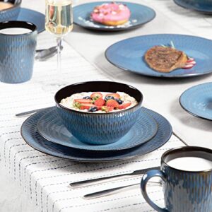 vancasso PLUVO Embossed Dinner Set, Stoneware Vintage Look Blue Dinnerware Tableware, 16 Pieces Dinner Service Set for 4, Include Dinner Plate, Dessert Plate, Cereal Bowl and Mug