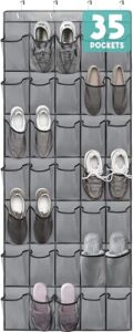 over the door shoe organizers 35 mesh pockets hanging shoe organizer shoe rack for closet entryway bedroom bathroom pantry shoe holder for men sneakers, women high heeled shoes, flip flops gray