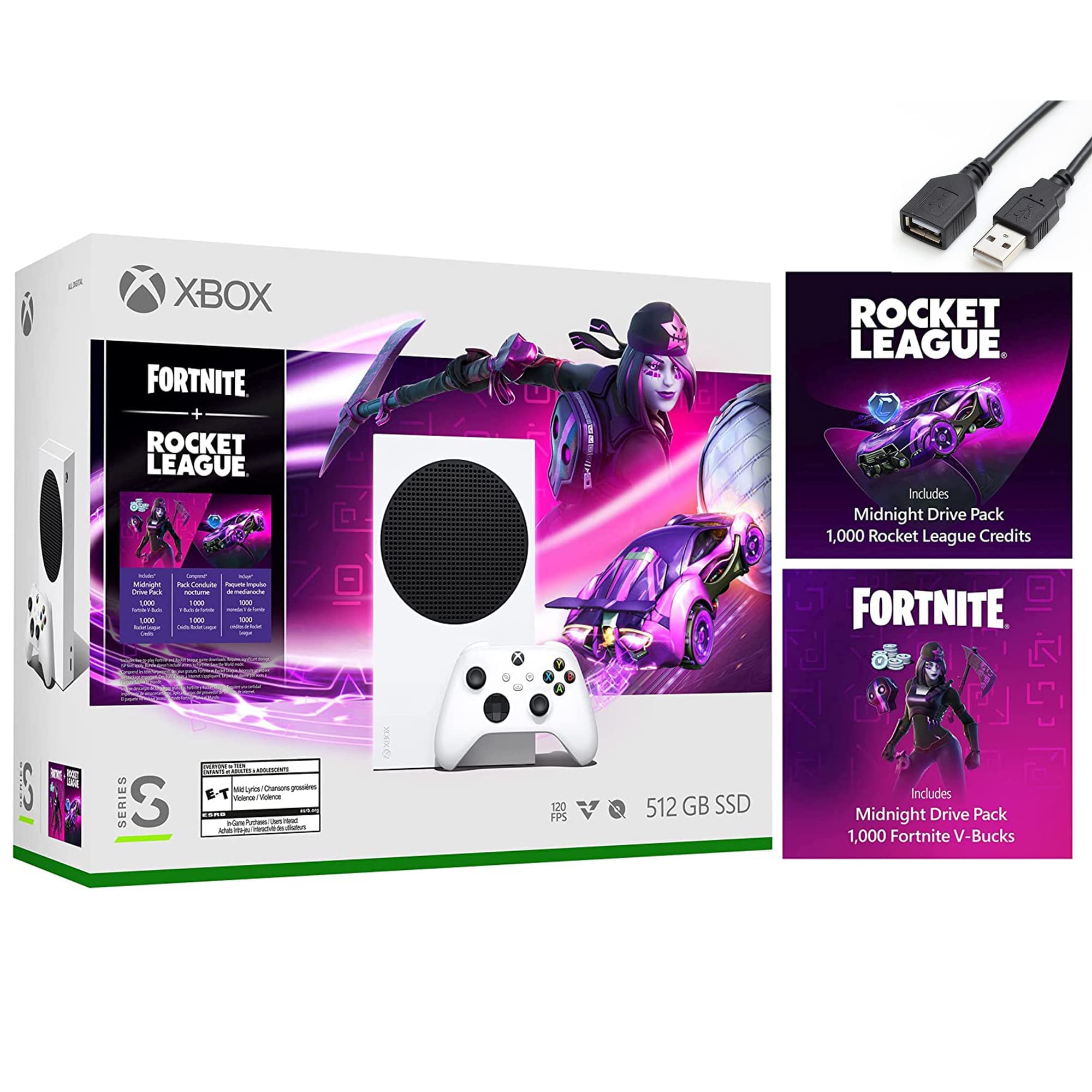 Microsoft Xbox Series S 512GB SSD All-Digital Console(Disc-Free Gaming), Wireless Controller, Up to 120 FPS, 1440p Gaming Resolution, HDR, AMD FreeSync, USB Extension Cable (Fortnite & Rocket League) (Renewed)