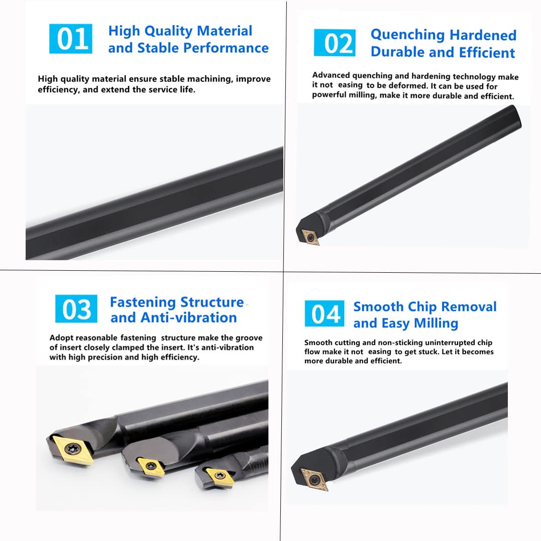 1/2" CNC Carbide Lathe Turning Insert Tool, 12mm Shank Indexable Lathe Boring Bar Turning Tool Holder Set With Carbide Inserts For Semi-finishing and Finishing-21pcs (1/2"-21PCS)