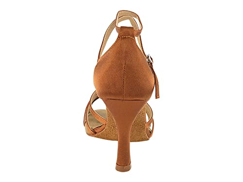 Very Fine Dancesport Shoes - Ladies' Salsa, Latin, Rhythm Ballroom Dance Shoes SERA6005 Dark Tan Satin & Heel Protectors (3" Heel, Size 5.5)