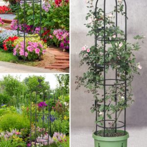 6 Feet Tall Garden Trellis for Climbing Plants Kalolary Garden Tower Obelisk Trellises Rustproof Metal Potted Plant Climbing Support for Indoor Outdoor Flowers Vegetable Fruits Vines Support (Black)