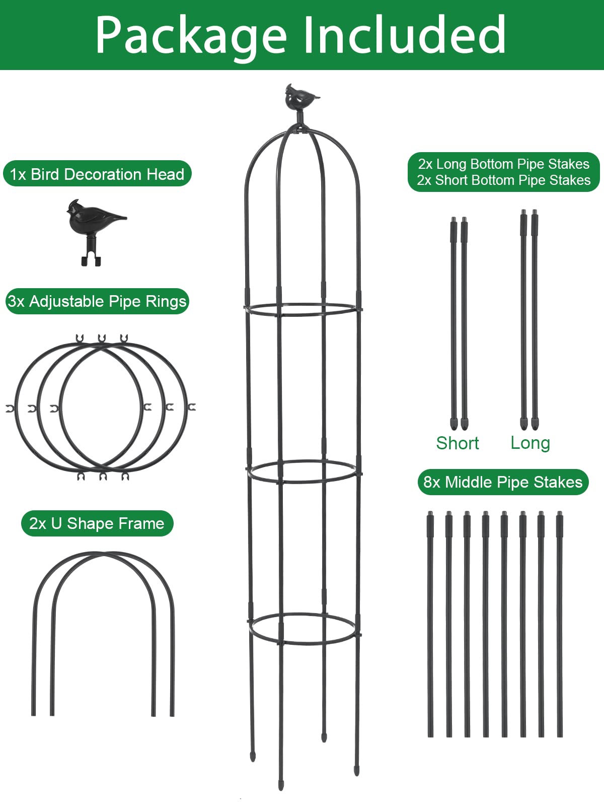 6 Feet Tall Garden Trellis for Climbing Plants Kalolary Garden Tower Obelisk Trellises Rustproof Metal Potted Plant Climbing Support for Indoor Outdoor Flowers Vegetable Fruits Vines Support (Black)