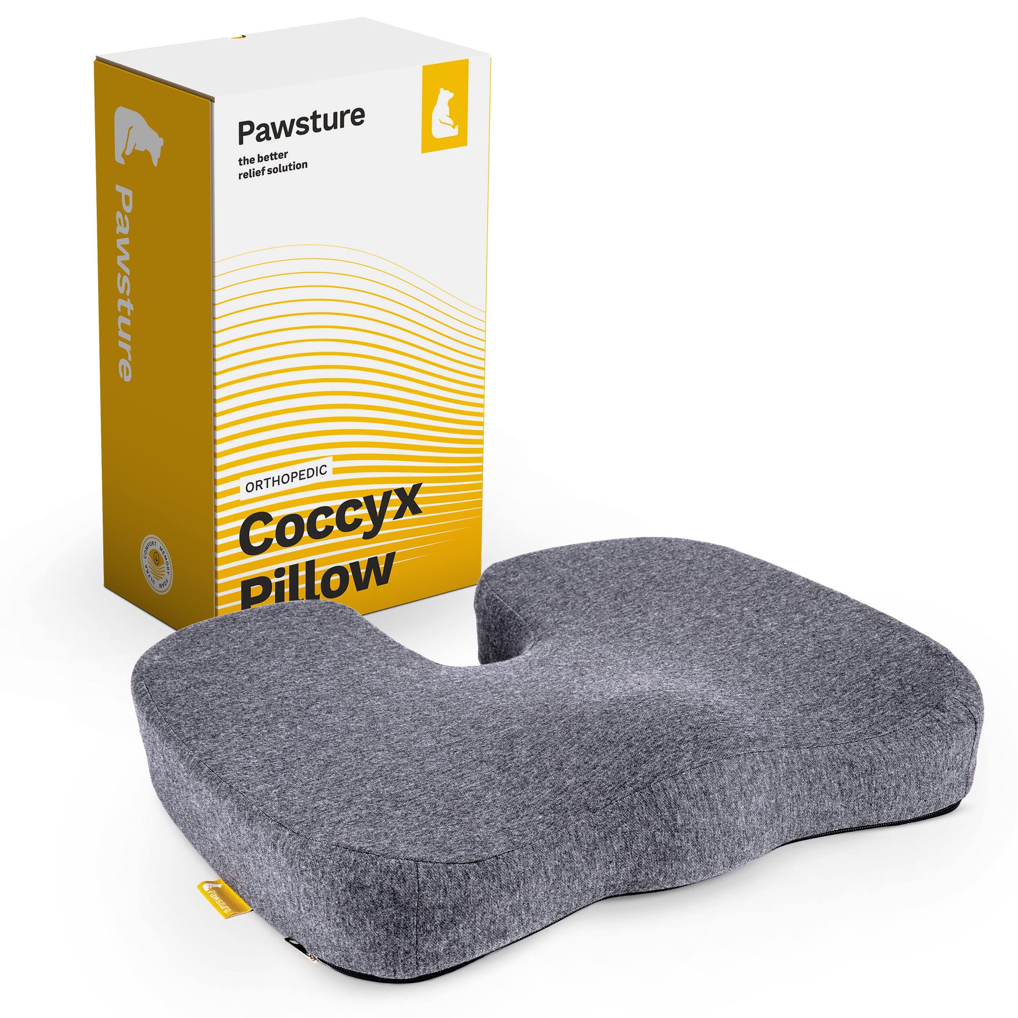 Premium Coccyx Chair Seat Pillow for Your Desk at Work, Home Office, in The Car and for Gaming - Orthopedic, Ergonomic Memory Foam Coccyx Cushion with Non-Slip Bottom (Gray)