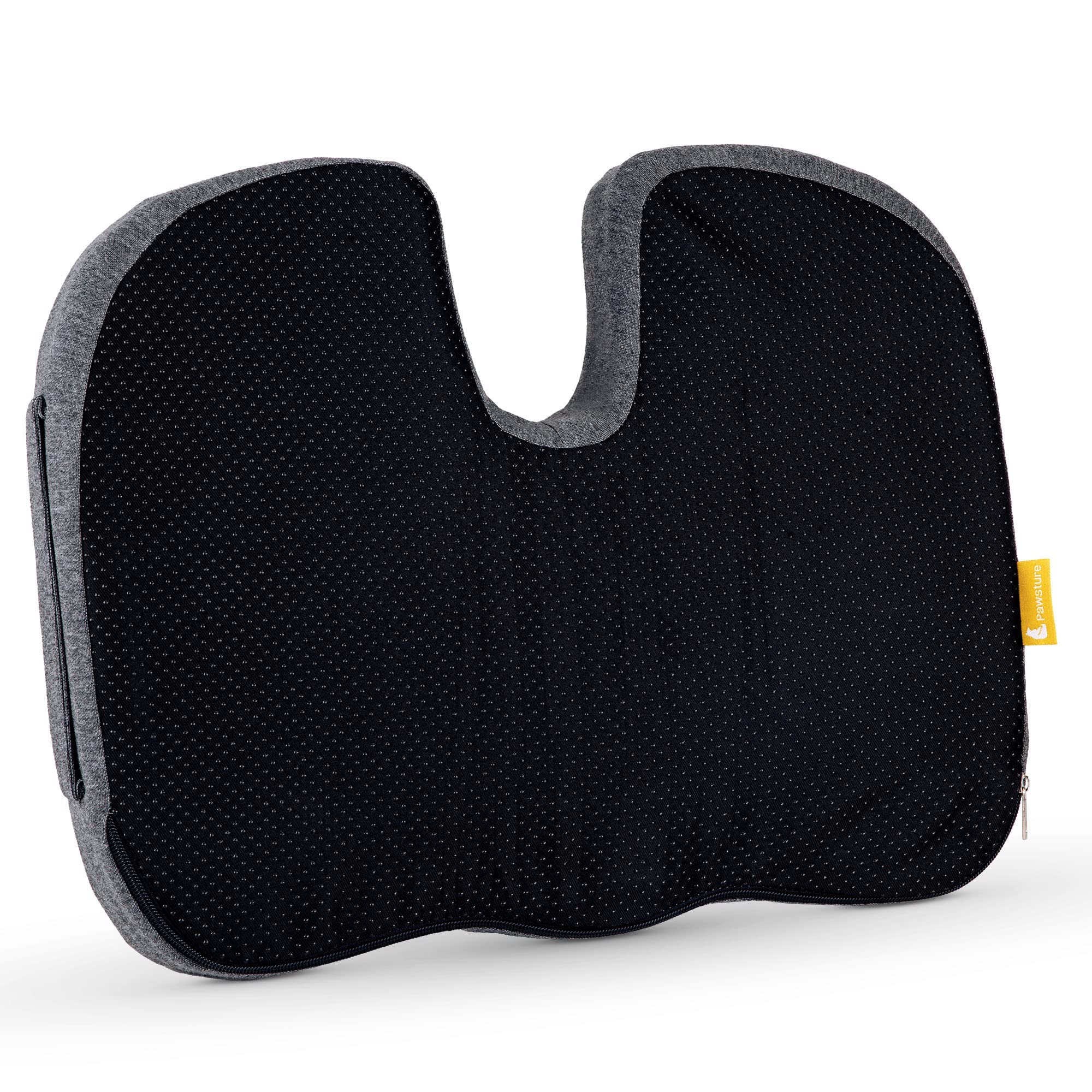 Premium Coccyx Chair Seat Pillow for Your Desk at Work, Home Office, in The Car and for Gaming - Orthopedic, Ergonomic Memory Foam Coccyx Cushion with Non-Slip Bottom (Gray)