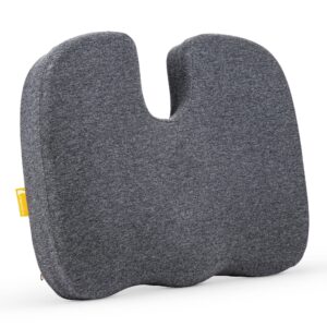 Premium Coccyx Chair Seat Pillow for Your Desk at Work, Home Office, in The Car and for Gaming - Orthopedic, Ergonomic Memory Foam Coccyx Cushion with Non-Slip Bottom (Gray)