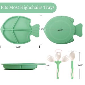 NICINGU Baby Feeding Dish Sets with Spoon and Forks,NICINGU 3 Pcs/Sets Divided Silicone Suction Plates Utensils for Toddler Kids BPA Free Microwave Dishwasher Safe-Plate Green Fish Sets…