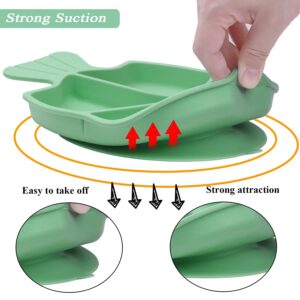 NICINGU Baby Feeding Dish Sets with Spoon and Forks,NICINGU 3 Pcs/Sets Divided Silicone Suction Plates Utensils for Toddler Kids BPA Free Microwave Dishwasher Safe-Plate Green Fish Sets…