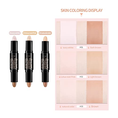 Highlight Contour Stick, 2 in 1 Makeup Shading Stick, Face Highlighters Sticks, Concealer Contour Highlighter Stick,Cruelty Free Makeup,double-end face concealer contouring sticks cream (01)