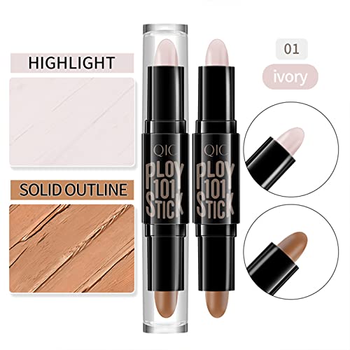 Highlight Contour Stick, 2 in 1 Makeup Shading Stick, Face Highlighters Sticks, Concealer Contour Highlighter Stick,Cruelty Free Makeup,double-end face concealer contouring sticks cream (01)