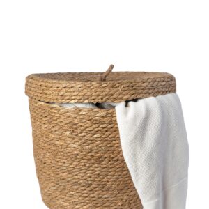 Handcrafted Seagrass basket with lid. Decorative Baskets for storage. Natural rope basket with lid. Woven Seagrass baskets for blankets. Round decorative basket. (Medium)