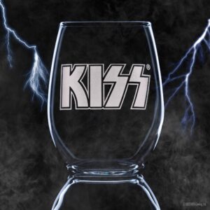 KISS Logo Etched Stemless Wine Glass - Officially Licensed, Premium Quality, Handcrafted Glassware, 15 oz. - Perfect Collectible Gift for Rock Music Fans, Birthdays, & KISS Enthusiasts