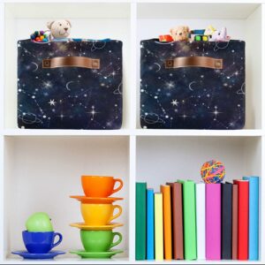 Planet Star Galaxy Space Storage Bin Canvas Toys Storage Basket Bin Large Storage Cube Box Collapsible with Handles for Home Office Bedroom Closet Shelves,1 pc