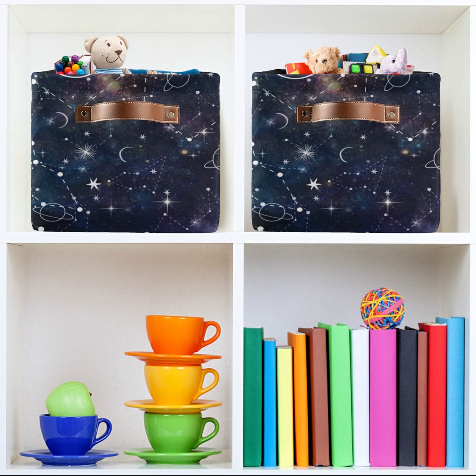 Planet Star Galaxy Space Storage Bin Canvas Toys Storage Basket Bin Large Storage Cube Box Collapsible with Handles for Home Office Bedroom Closet Shelves,1 pc