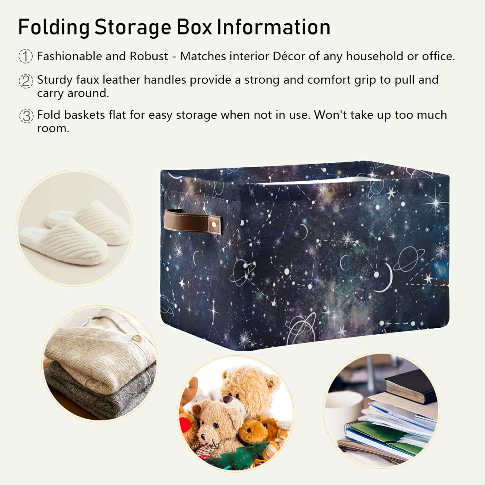 Planet Star Galaxy Space Storage Bin Canvas Toys Storage Basket Bin Large Storage Cube Box Collapsible with Handles for Home Office Bedroom Closet Shelves,1 pc